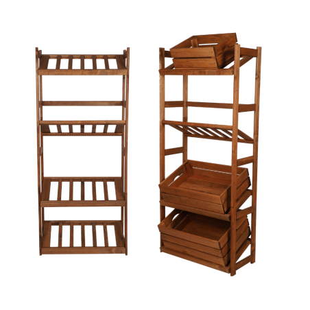 Regał Drewniany LSR – 4 półki na skrzynki – brązowy